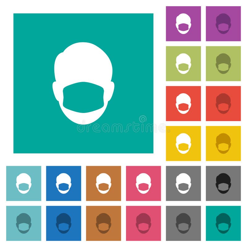 Face with Medical Mask Square Flat Multi Colored Icons Stock Vector ...