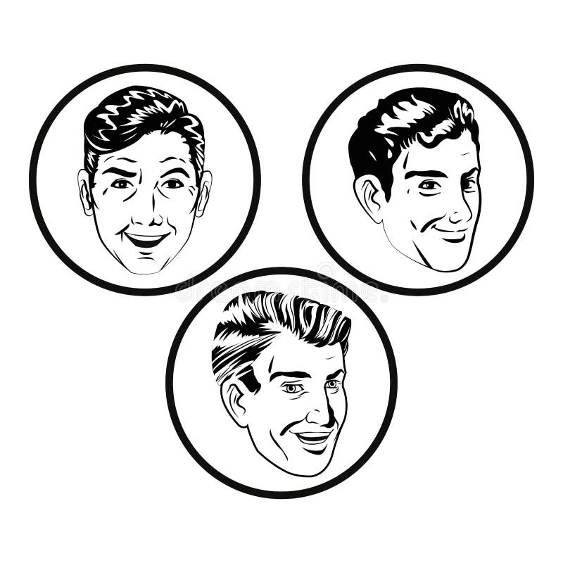 Face Men Comic Style Black and White Stock Vector - Illustration of ...
