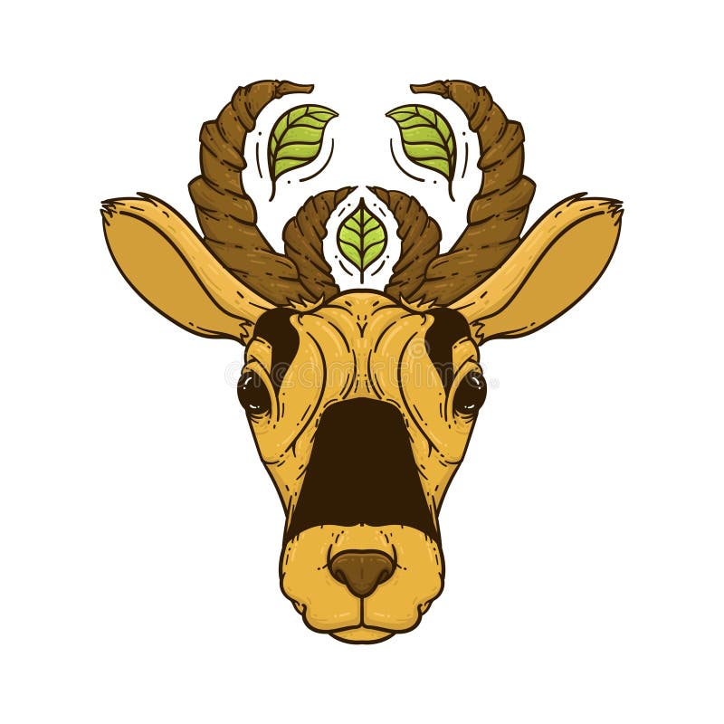 Brown Deer Four Horn Animal Monster Creature Beast Face Design Stock ...