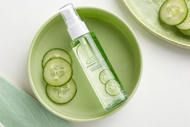 Face Mist with Cucumber Extract in Soft Green Bottle Stock Illustration ...