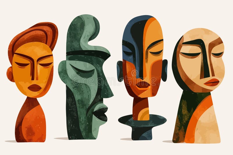 Face Modern Abstract Decor Sculpture Set Isolated Stock Vector ...