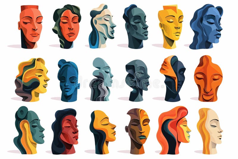 Face Modern Abstract Decor Sculpture Set Isolated Stock Vector ...