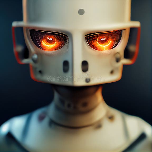 The Face of a Modern Robot with Glowing Eyes. only the Eyes are in ...