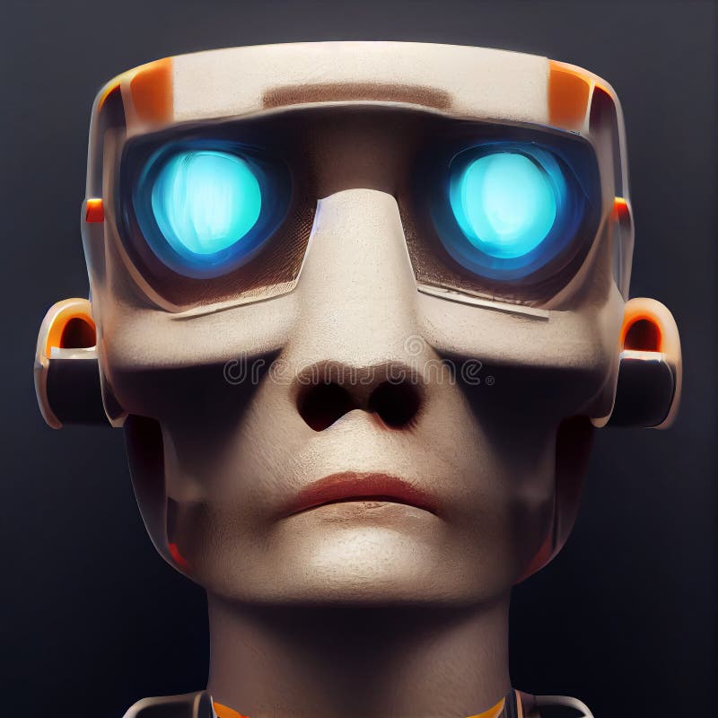 The Face of a Modern Robot with Glowing Eyes on a Gray Background. AI ...