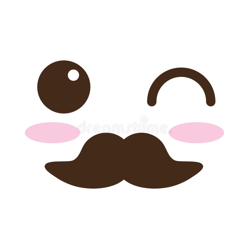 Mustache Kawaii Cute Cartoon. Funny Sweet Vector Illustration Stock ...