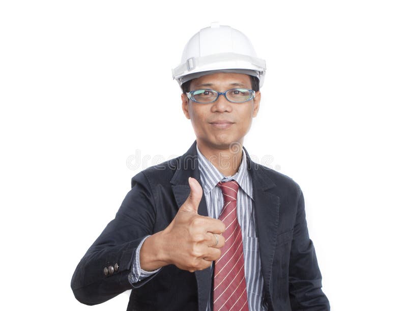 Engineer Man with White Safety Helmet Standing Against Working T Stock ...