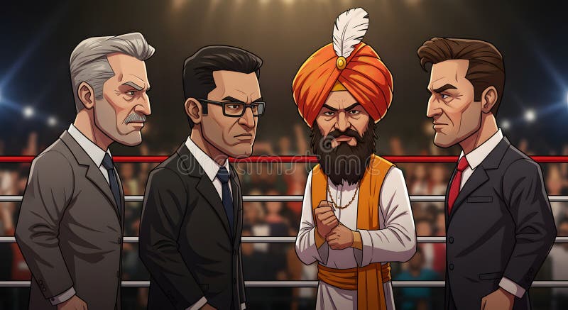 Face Off Four Men Standing in Boxing Ring Staring Stock Illustration ...