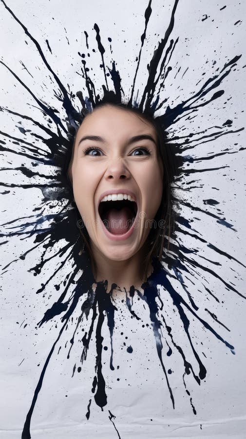 Face with Paint Splashes Exploding Outward, Expressing Excitement Stock ...