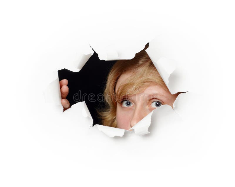 Face Peeping Out of Hole - Female Curiosity Stock Image - Image of ...