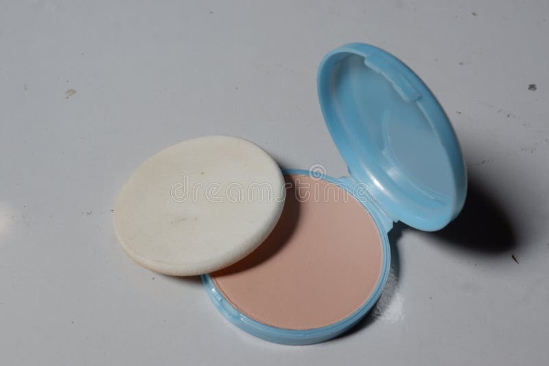 Face Powder with Blue Container and Sponge Applicator Stock Photo ...