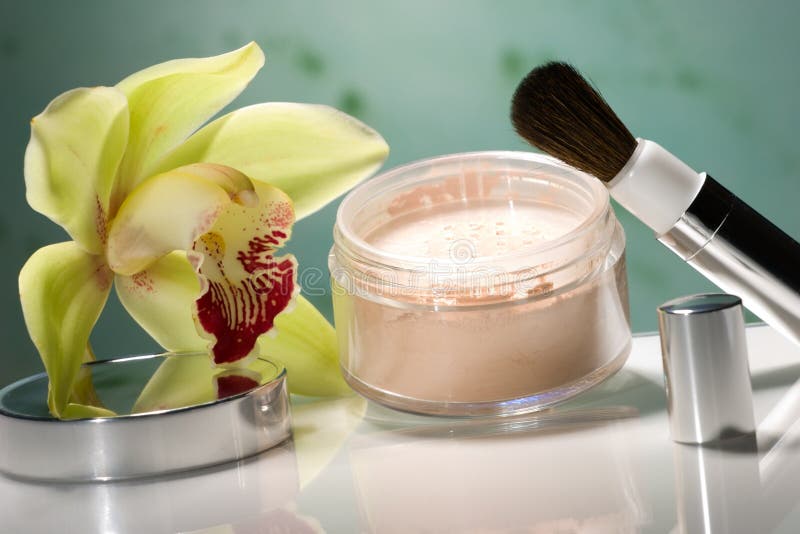 Face Powder and Orchid Flower Stock Photo - Image of oriental, care ...