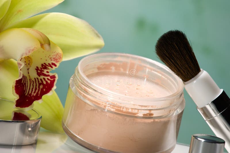 Face Powder and Orchid Flower Stock Photo - Image of handle, beige: 4688096