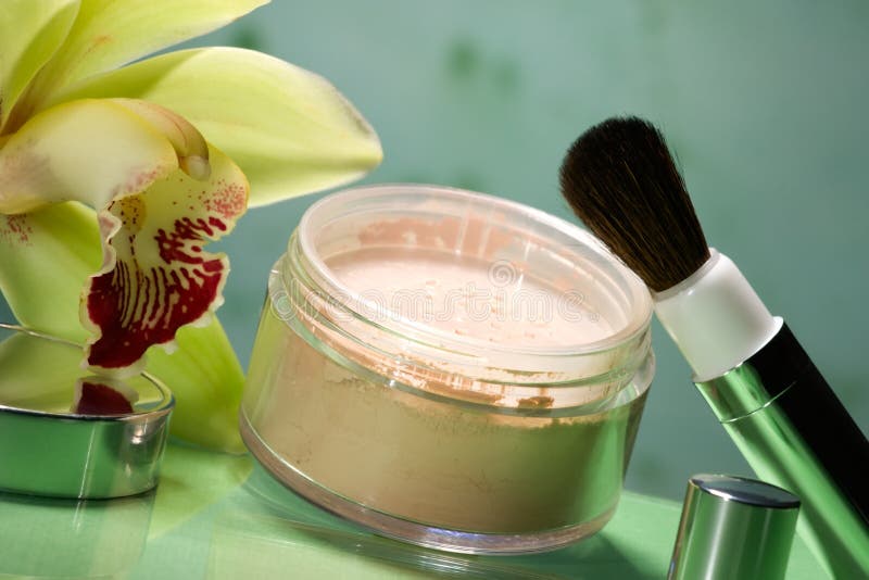 Face Powder and Orchid Flower Stock Image - Image of cymbidium, brush ...