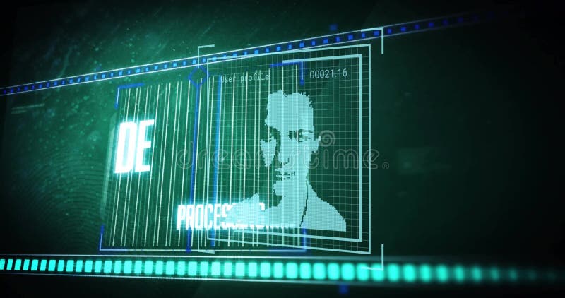 Face Recognition Animation with Digital Data Elements and Green Grid ...