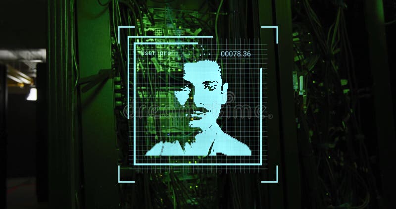 Face Recognition Animation Over Server Room Background in School ...