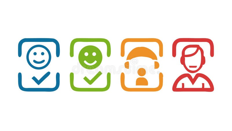 Face Recognition and Authentication Icons, Security and ID, Vector ...