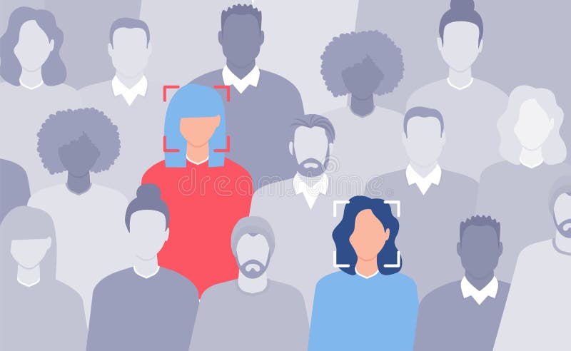 Face Recognition Concept. Vector Illustration. Men and Women Faces ...