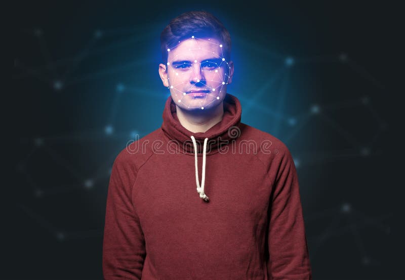 Face recognition with mesh stock photo. Image of digital - 127618128