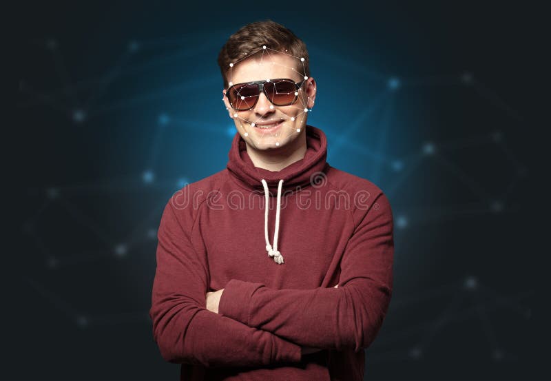 Face recognition with mesh stock image. Image of data - 143446071