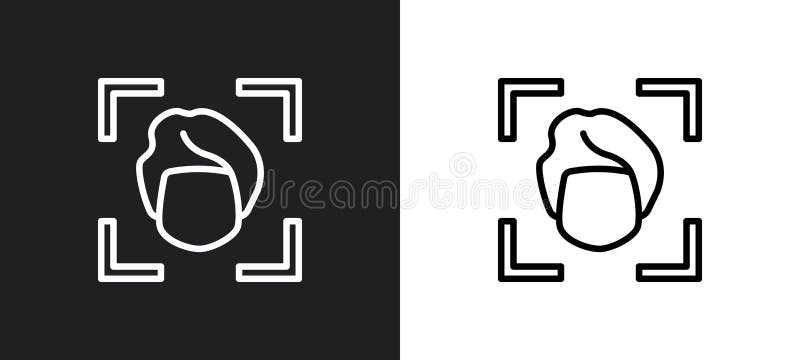 Face Recognition Outline Icon in White and Black Colors. Face ...
