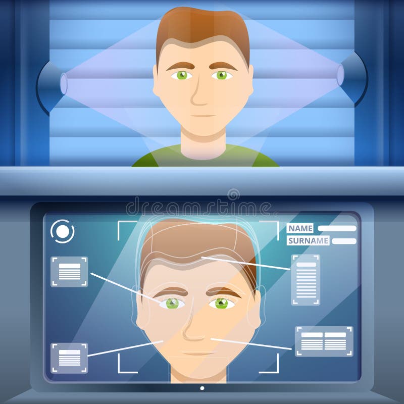 Face Recognition System Concept Background, Cartoon Style Stock Vector ...