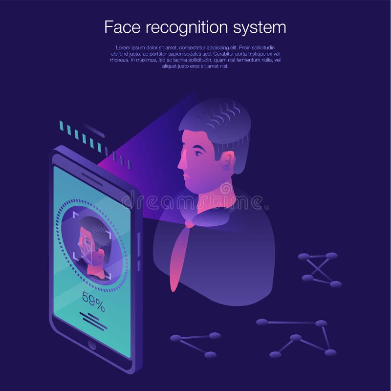 Face Recognition System Concept Banner, Isometric Style Stock Vector ...
