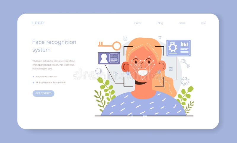Face Recognition System Development Web Banner or Landing Page Stock ...