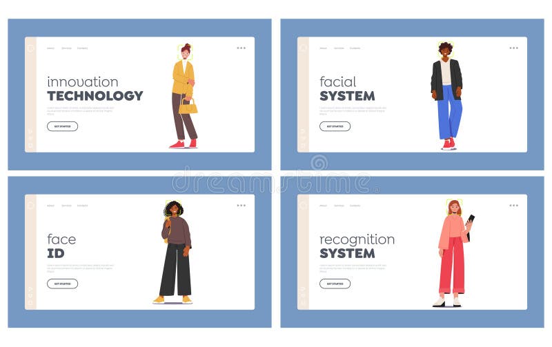 Face Recognition System Landing Page Template Set. People with ... Face Recognition System Landing Page Template Set. People with ...