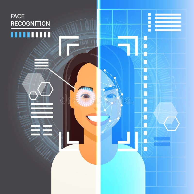Face Recognition System Scanning Eye Retina of Business Woman Modern ...