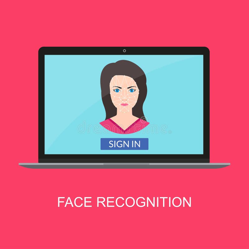 Face Recognition Technology. Laptop with Facial Biometric ...