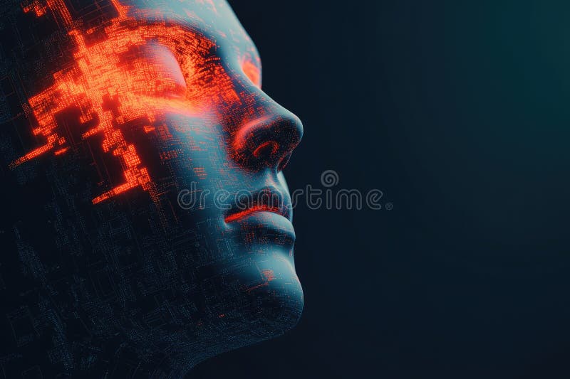 A Face with Red Eyes and a Black Background, Pixelated Pattern Stock ...