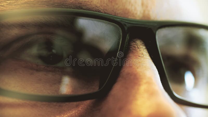 Face and Reflection of the Tablet Screen in Glasses. Stock Video ...