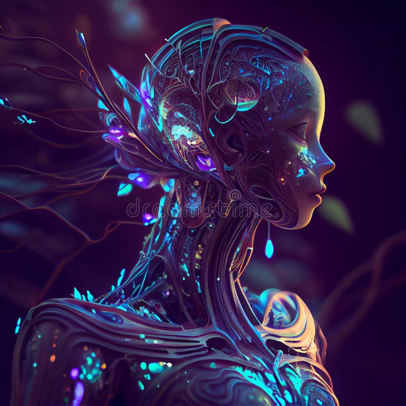 The Face of a Robot Girl with Artificial Intelligence, Which Processes ...