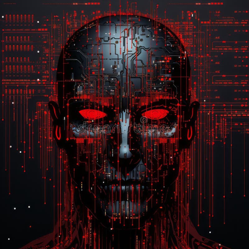 The Face of a Robot with Glowing Red Eyes Stock Illustration ...