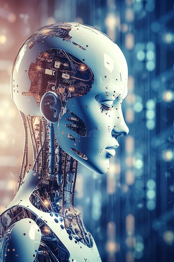 Face of Robot, Machine Deep Learning and Data Mining and Another Modern Computer Technologies UI ...