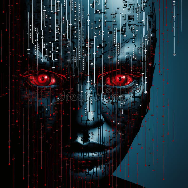 The Face of a Robot with Red Eyes Stock Illustration - Illustration of ...