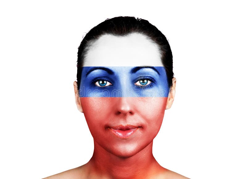 Flag of Russia Painted on a Face of a Man. Stock Photo - Image of ...
