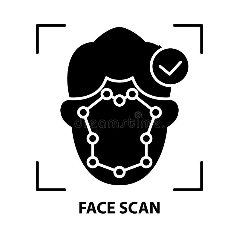 Face Scan Icon, Black Vector Sign with Editable Strokes, Concept ...