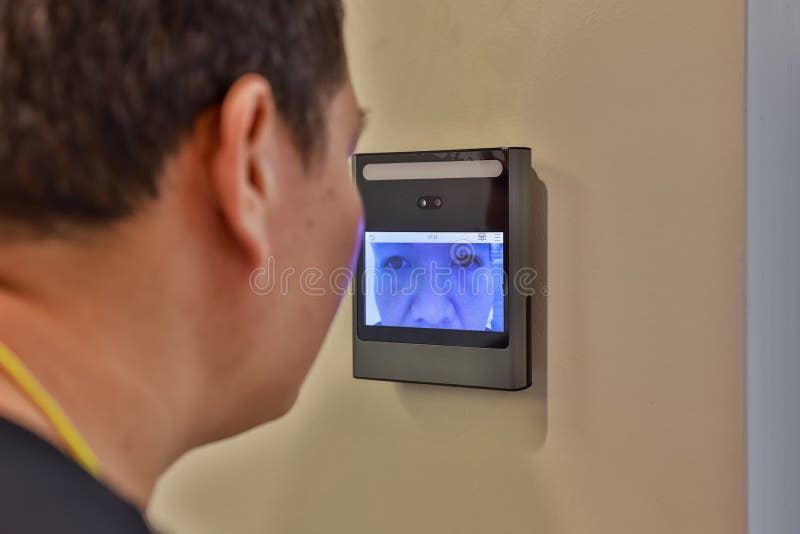 Face Scanner Machine Detect Man Face To Unlock Door In Office Building