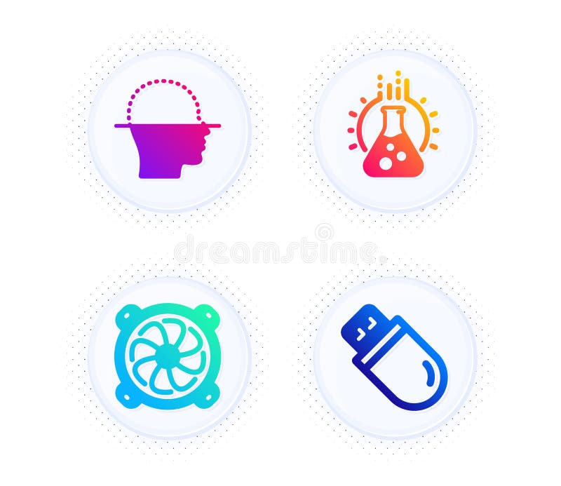 Face Scanning, Chemistry Lab and Computer Fan Icons Set. Usb Stick Sign ...