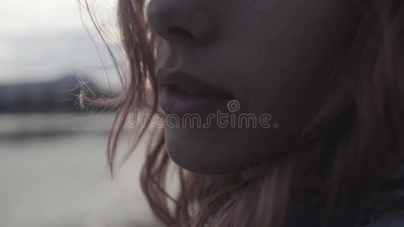 Face of Sensual Model with Curly Hair Outdoors Stock Footage - Video of ...