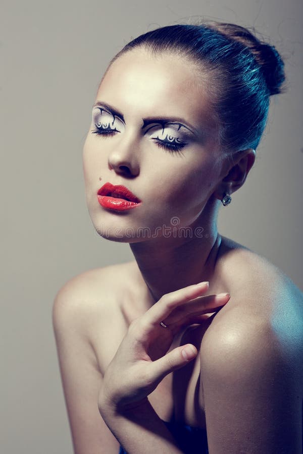 Face of a Girl with Bright Makeup Stock Photo - Image of glamour ...