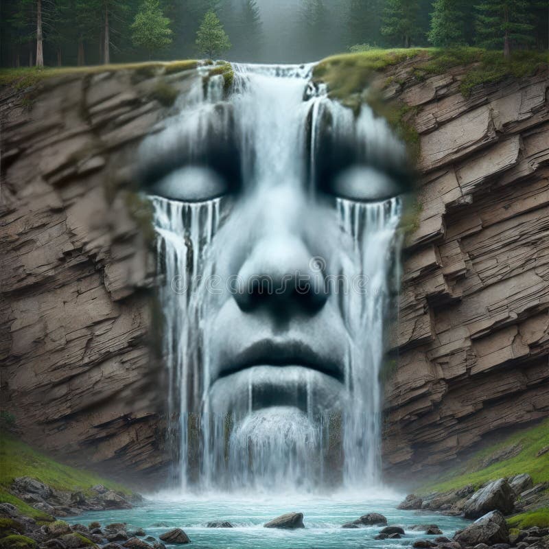 A Face-shaped Waterfall Built into the Rock. Stock Photo - Image of ...