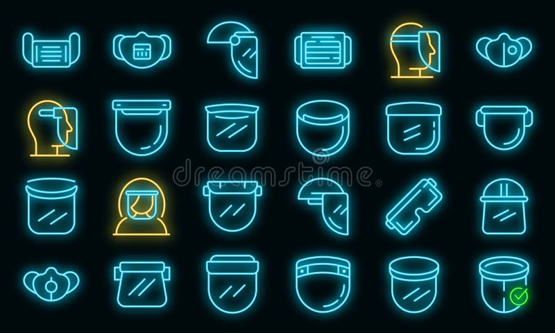 Face Shield Icons Set Vector Neon Stock Vector - Illustration of ...