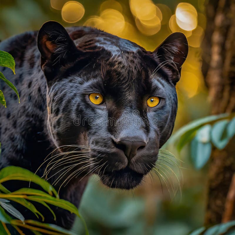 Face Shot of Black Panther,yellow Eyes Stock Illustration ...