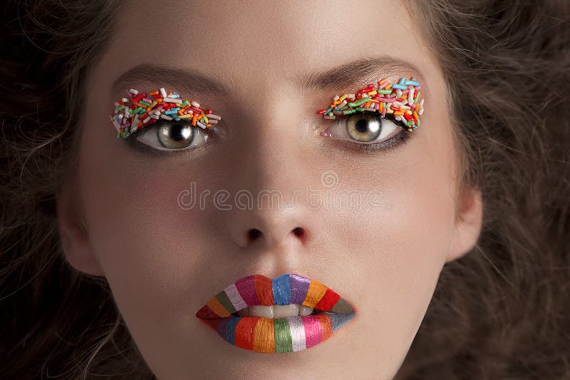 Face Shot of a Young Girl Wearing Candy Make Up Stock Image - Image of ...