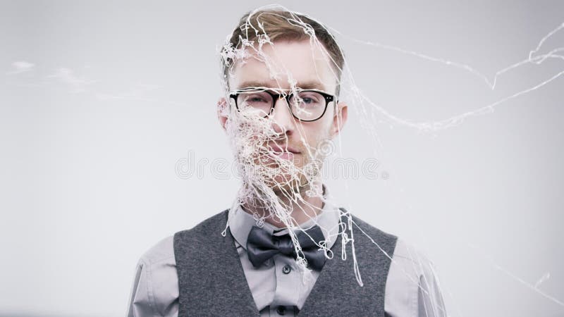 Man, Portrait and Silly String in Party, Birthday and Serious on Studio ...