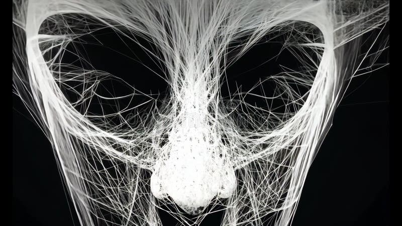 A Scary Face Made of White Threads on a Black Background is Approaching ...