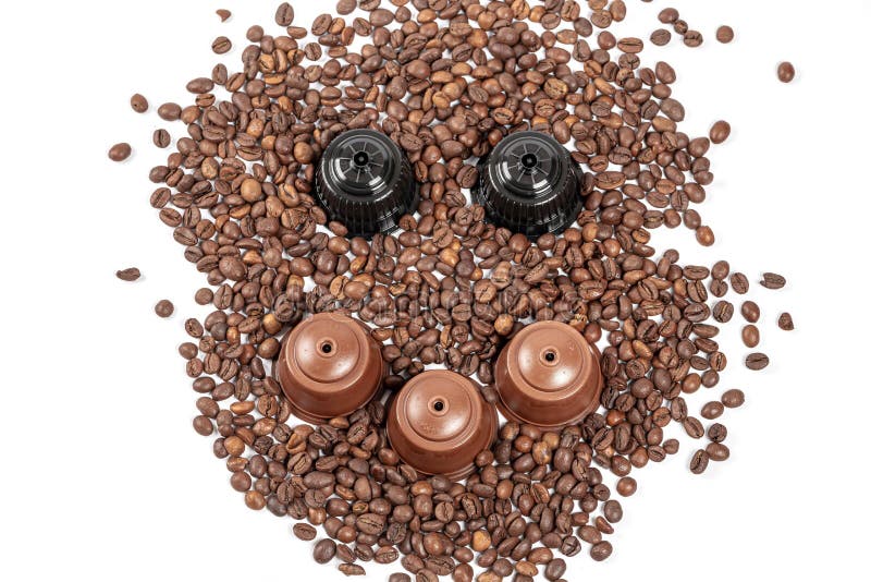 Face with a Smile Made from Coffee Beans and Capsules for a Coffee ...