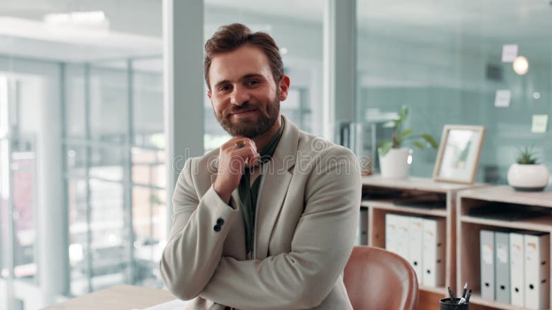 Face, Smile and Thinking with Business Man in Office for Decision ...